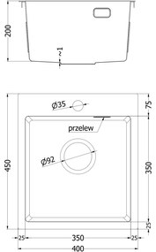 Mexen Solix, 1-komorový nerezový dřez 400 x 450 mm, broušená ocel, vzor voština, 6401401000-01HC