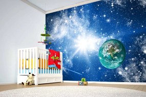 DIMEX | Samolepicí vliesová fototapeta na zeď Země a hvězdy MA-5-2306 | 375 x 250 cm | zelená, modrá, bílá