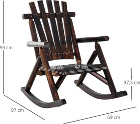 Houpací křeslo Outsunny s područkami z ohořelého masivního dřeva, odolné proti povětrnostním vlivům, 97 x 69 x 93 cm, ideální na zahradu a terasu |