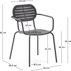 Tmavě šedá kovová zahradní židle Brai – Kave Home