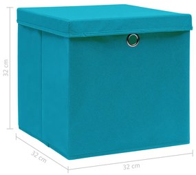Úložné boxy s víky 10 ks bledě modré 32 x 32 x 32 cm textil - Default Title