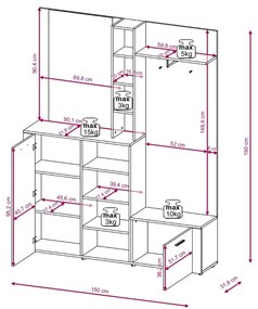 Předsíňová stěna Barry 150 cm dub artisan/bílá
