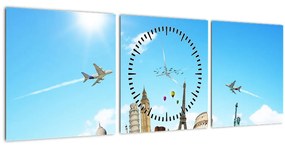 Obraz - Cestování (s hodinami) (90x30 cm)