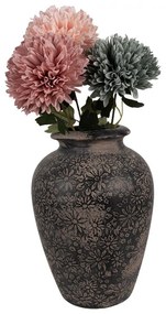 Černo-šedá keramická váza s květy - Ø 18*26 cm