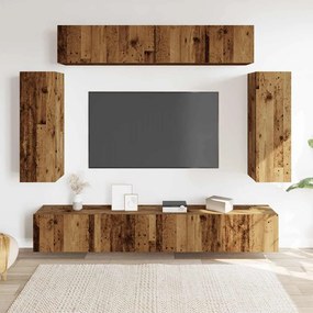 Sada 6 kusů nástěnné TV skříňka starého dřeva kompozitní dřevo 3329001