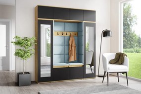 Eka Předsíňová stěna s čalouněnými panely Trinity 32 - Dub Artisan s černou / Světlá modrá 2322