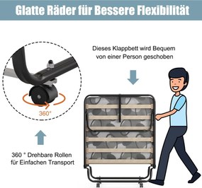 Costway Skládací postel s matrací přenosná a pro hosty šedá made in Italy Původ