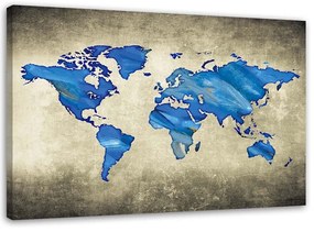 Obraz na plátně, Mapa světa modrá - 100x70 cm