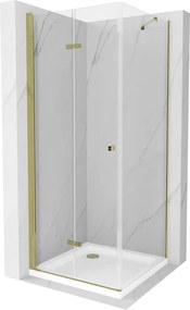 Mexen Lima sprchový kout 90x90cm, 6mm sklo, zlatý profil - čiré sklo + Slim sprchová vanička - 856-090-090-50-00-4010