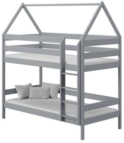 BabyBeds Dětská patrová postel DOMEČEK Velikost postele: 160x80 cm, Barva postele: Šedá, Úložný prostor: Dva menší šuplíky na kolečkách