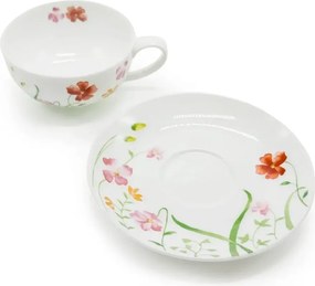 Porcelánový šálek s podšálkem Lotta, 180 ml – akvarelové květy uvnitř i na povrchu