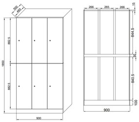 Šatní skříňka s úložnými boxy, 6 boxů, 1850 x 900 x 500 mm, otočný zámek, laminované dveře, bílá