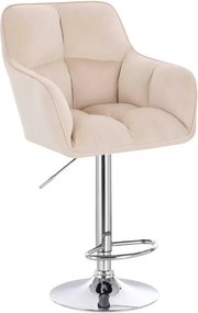 LuxuryForm DESIGN Barová židle AMALFI VELUR na stříbrné kulaté podstavě – krémová