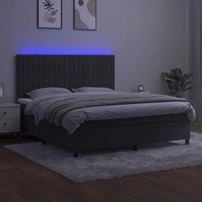 Box spring postel s matrací a LED tmavě šedá 180x200 cm samet 3136258
