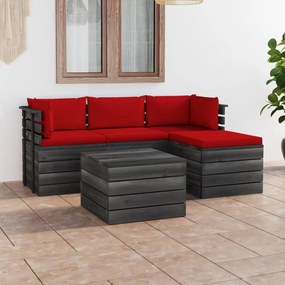 vidaXL 5dílná zahradní sedací souprava z palet + podušky borové dřevo [3061803] Barva: Červená