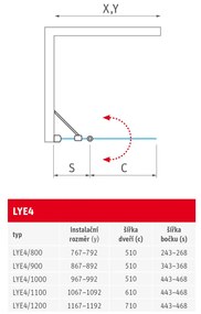 Sprchové dveře jednokřídlé s pevnou částí LZDO1 Viz technická specifikace Transparent Brillant LYE4/1000+LYE4/1000 1000 1000 LYE4/1000_LYE4/1000