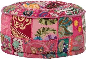 Sedací puf patchwork kulatý bavlna ruční výroba 40x20 cm růžový 246574