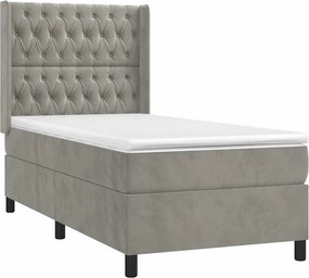 Box spring postel s matrací světle šedá 100x200 cm samet 3132843