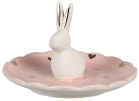 Růžovobílá keramická miska Rabbit Heart -  Ø 14x9 cm