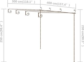Zahradní pergola hnědá s patinou 4 x 3 x 2,5 m železná 313998