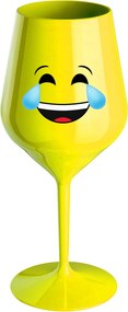 SMAJLÍK PLAČÍCÍ SMÍCHY - žlutá nerozbitná sklenice na víno 470 ml