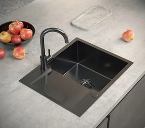 Kuchyňský nerezový dřez QUADRON LUKE 116 černý metalický + BATERIE 60x48x20 cm