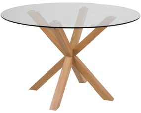 OnaDnes -20% Scandi Skleněný kulatý jídelní stůl s dubovou podnoží Skyline 119 cm