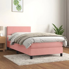 Box spring postel s matrací růžová 90x190 cm samet,  3141160