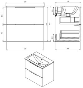 Sapho Sapho, CIRASA umyvadlová skříňka 58x54x39cm, dub Alabama, CR592-2222