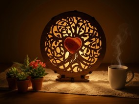 Li-Go "Strom života s achátovým srdcem 5 cm" dřevěná lampa 20x22 cm