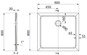 Aqualine Tecmi sprchová vanička 90 x 80 cm obdélníková litý mramor bílá PQ9080