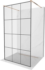 Mexen Kioto, průchozí sprchová zástěna 110 x 200 cm, 8mm sklo čiré/černý vzor, 2x růžové zlato stabilizační rozpěra, 800-110-002-60-77