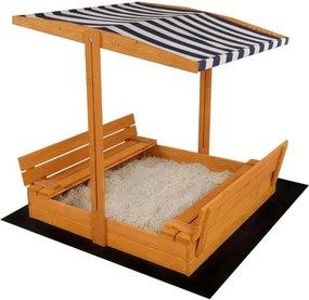 Dětské dřevěné uzavíratelné pískoviště s lavičkami a stříškou Baby Mix 120x120 cm modro-bílé