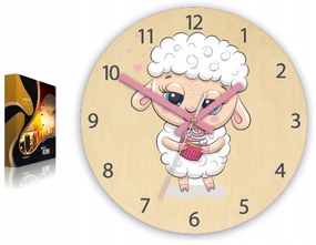 M.Clock Dětské nástěnné hodiny ovečka 30x30cm hnědé