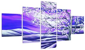Fialový obraz rozkvetlého stromu (125x70 cm)