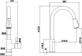 Sapho Sapho, MIKELA stojánková dřezová baterie s výsuvnou sprškou, nikl, 1106-30NK