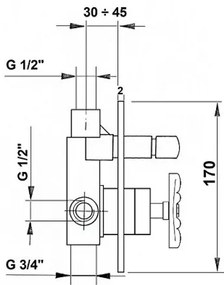 Reitano Rubinetteria Industry Podomítková sprchová baterie, 2 výstupy, chrom/černá 5185XTT