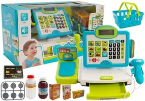 LEAN Toys Dětská pokladna modrá s košíkem