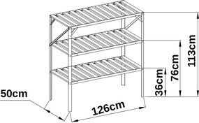 Zahradní regál do skleníku BestBerg BB-GSB3 / 3 police / 126 x 50 x 113 cm / stříbrná