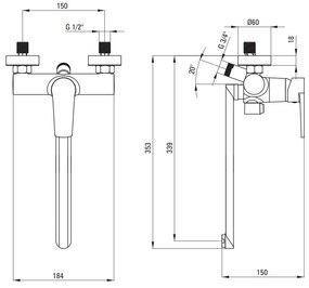 Deante Tubo, nástěnná vanová baterie s prodlouženým ramenem 339mm a ruční sprchovou soupravou, chromová, DEA-BUT_057M