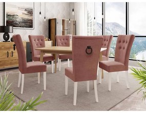Rozkládací stůl 140x80 se 6 židlemi ST67, barva: natura, barva: bílá, Klepadlo: zlaté, Potah: Magic Velvet 2219