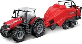 Bburago FARMLAND Traktor Massey Ferguson 8740S s balíkovačkou / 10 cm