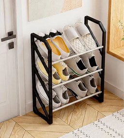 botník, 3 patra, kov/plast, 54x46x19 cm, chrom/černá, Dekorino BB20260050