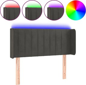 Čelo postele s LED tmavě šedé 103 x 16 x 78/88 cm samet 3123517