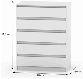 Kondela 5 šuplíková komoda, bílá, HANY NEW 005