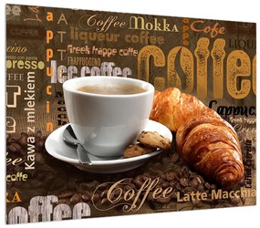 Obraz šálku kávy a croissantů (70x50 cm)