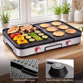 Costway 3-in-1 Elektrický stolní gril 2000 W elektrický gril s 2 Oddělené zóny