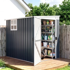 Metalový zahradní přístřešek Outsunny 2.6m² 128x193x181cm s pultovou střechou, oknem a zámkem, odolný proti počasí pro zahradní a venkovní použití Tm…