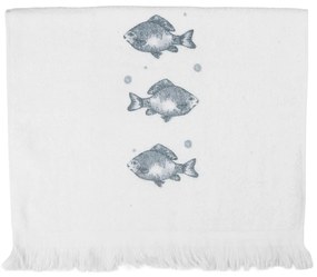 Bílý kuchyňský froté ručník s rybkami Fishes - 40*66 cm