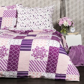 4Home Krepové povlečení Patchwork violet, 140 x 200 cm, 70 x 90 cm